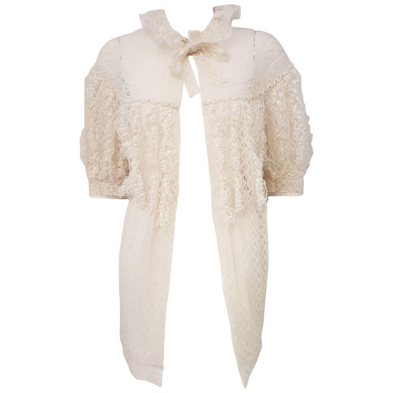 Chanel Cream Color Cotton Lace Ruch and Ruffles w/Gathered Collar and ...