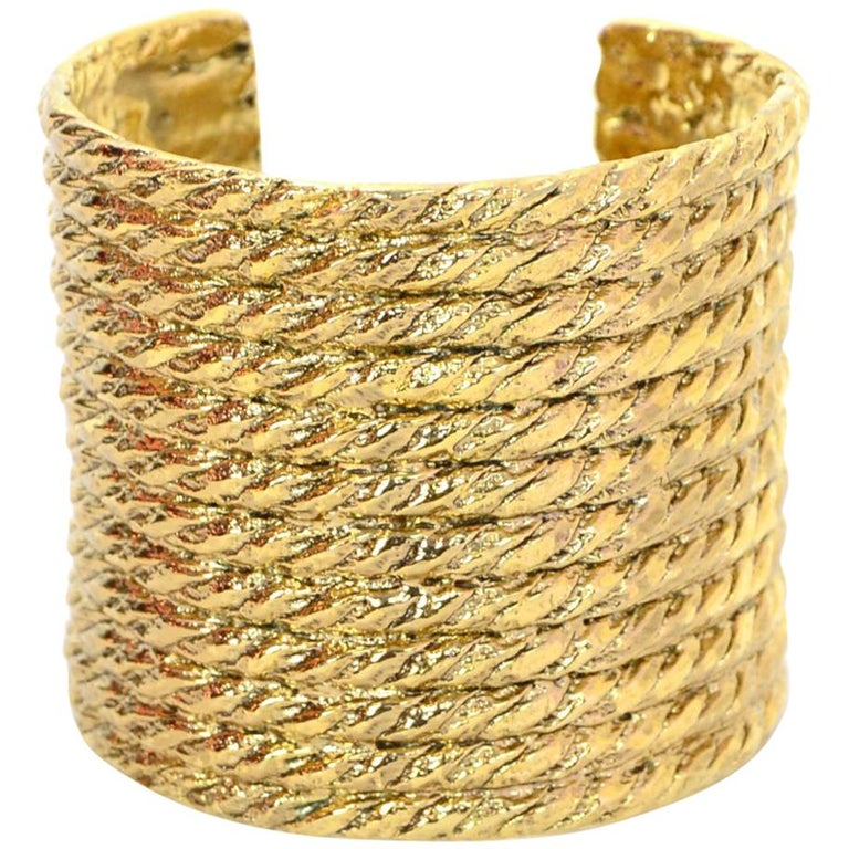 Yves Saint Laurent YSL Goldtone Wide Cuff Bracelet For Sale at 1stDibs