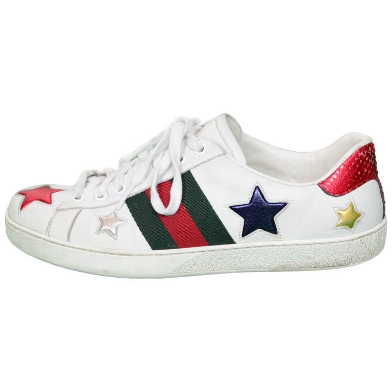 Gucci Men's Ace White Leather and Metallic Star Sneakers Sz 7.5 For ...