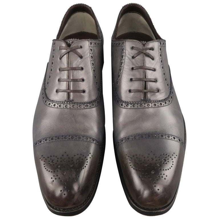 TOM FORD Shoes - Leather, Gray, Black, Dress, Edgar Medallion at 1stDibs