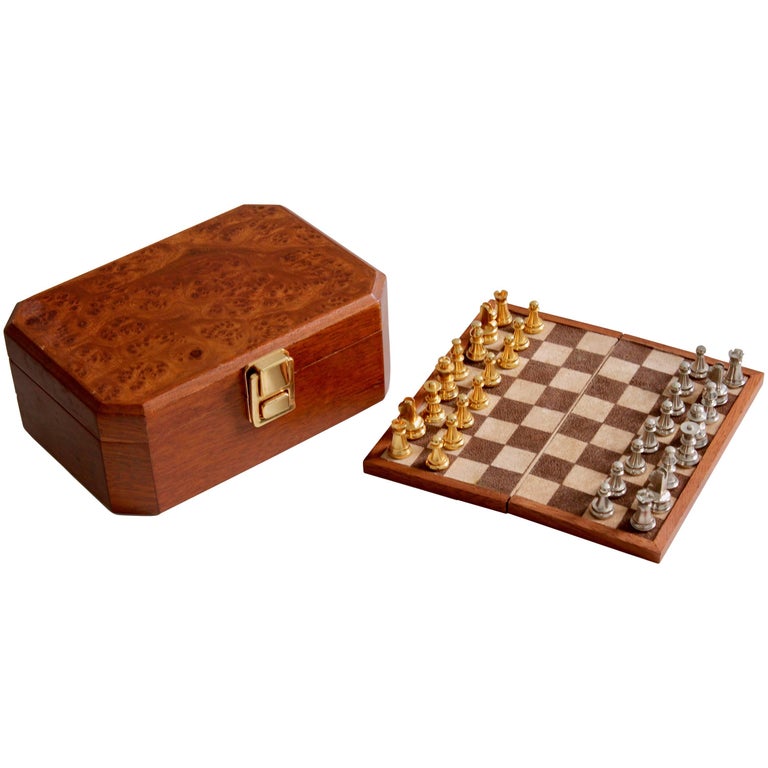 Vintage Gucci Burl Wood Box Chess Set Bar Game Travel Set Rare 1970s at ...