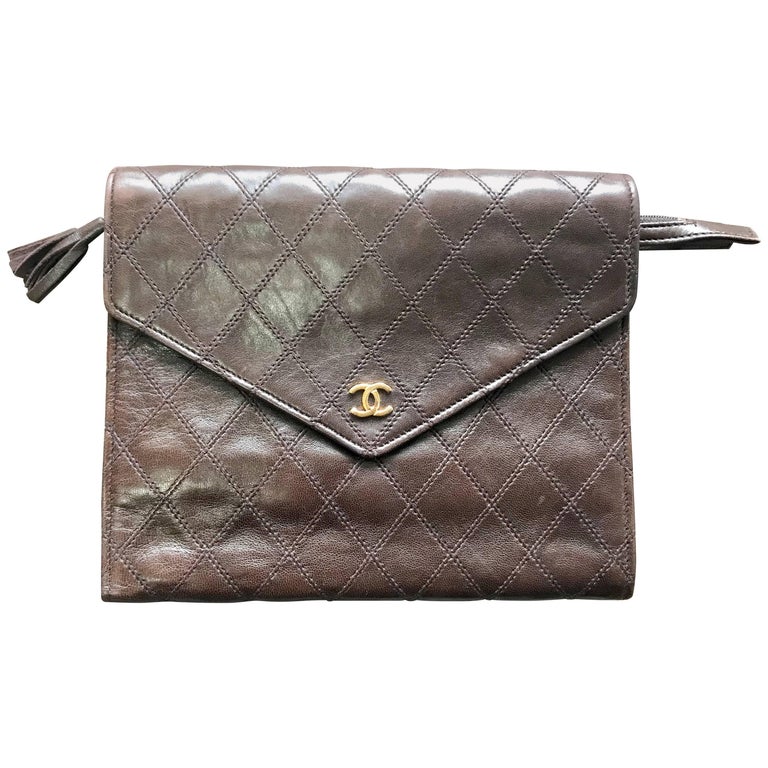 Vintage CHANEL brown clutch bag, wallet, bill, checkbook, iPhone case ...