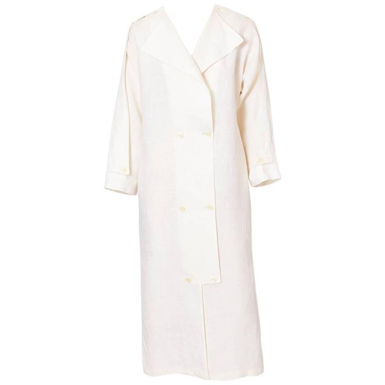 Shamask White Linen Double Brested Duster For Sale at 1stDibs | white ...
