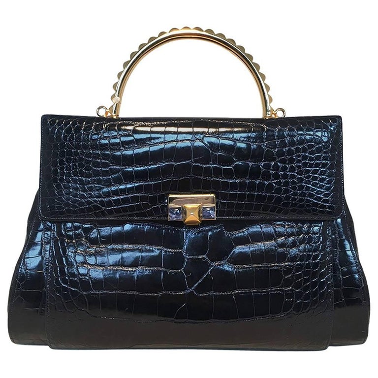 Judith Leiber Vintage Navy Blue Alligator Handbag with Lapis Detail at ...