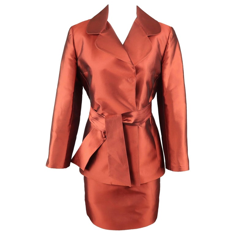 Dolce and Gabbana Copper Red Silk Taffeta Sash Belt Skirt Suit at 1stDibs