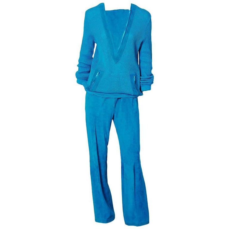 Gucci Suede and Cotton Knit Pant Ensemble at 1stDibs