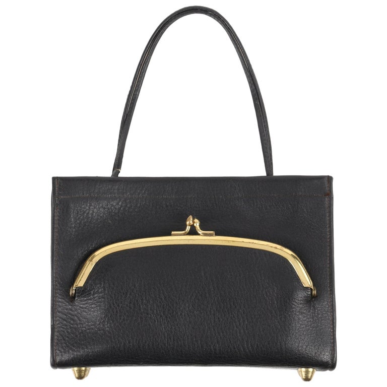 COACH c.1967 BONNIE CASHIN Black Pebbled Leather Kiss Lock Mini Tote ...
