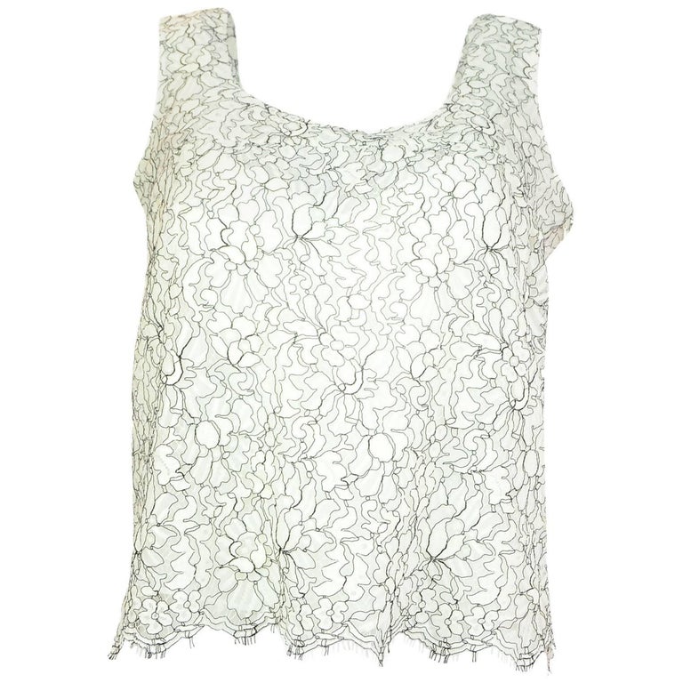 Chanel Black and White Lace Top Sz FR40 For Sale at 1stDibs