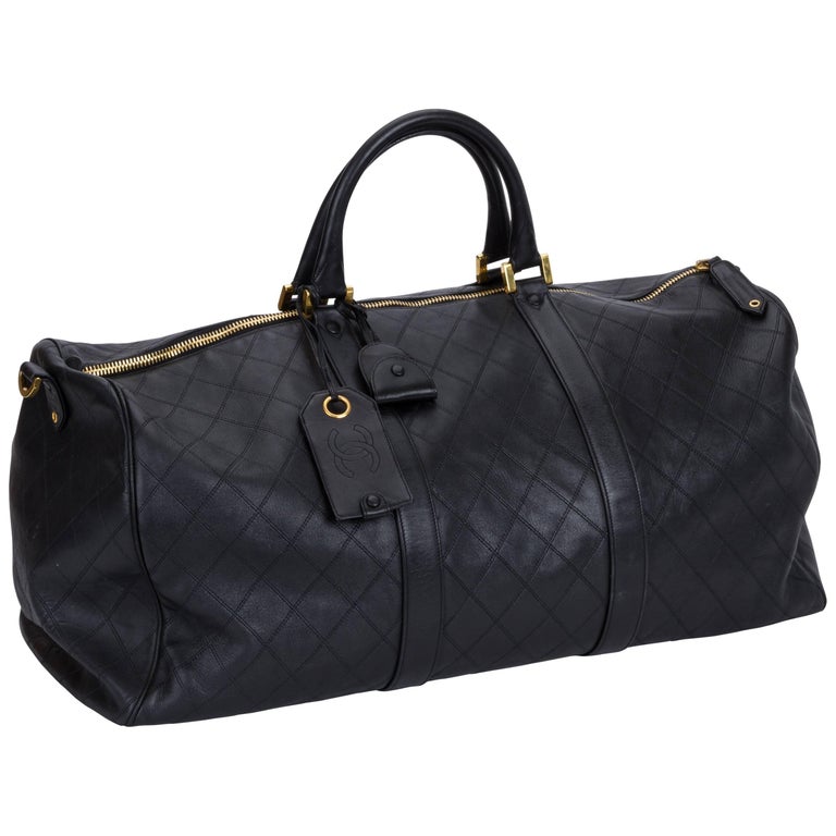 1990's Collectible Chanel Oversized Black Lambskin Keepall Travel Bag ...