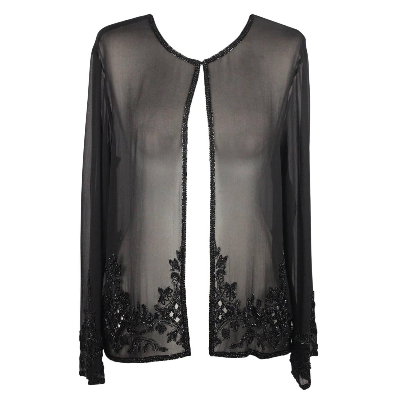 Valentino Black Pure Silk Chiffon Evening Jacket with Beadwork For Sale ...