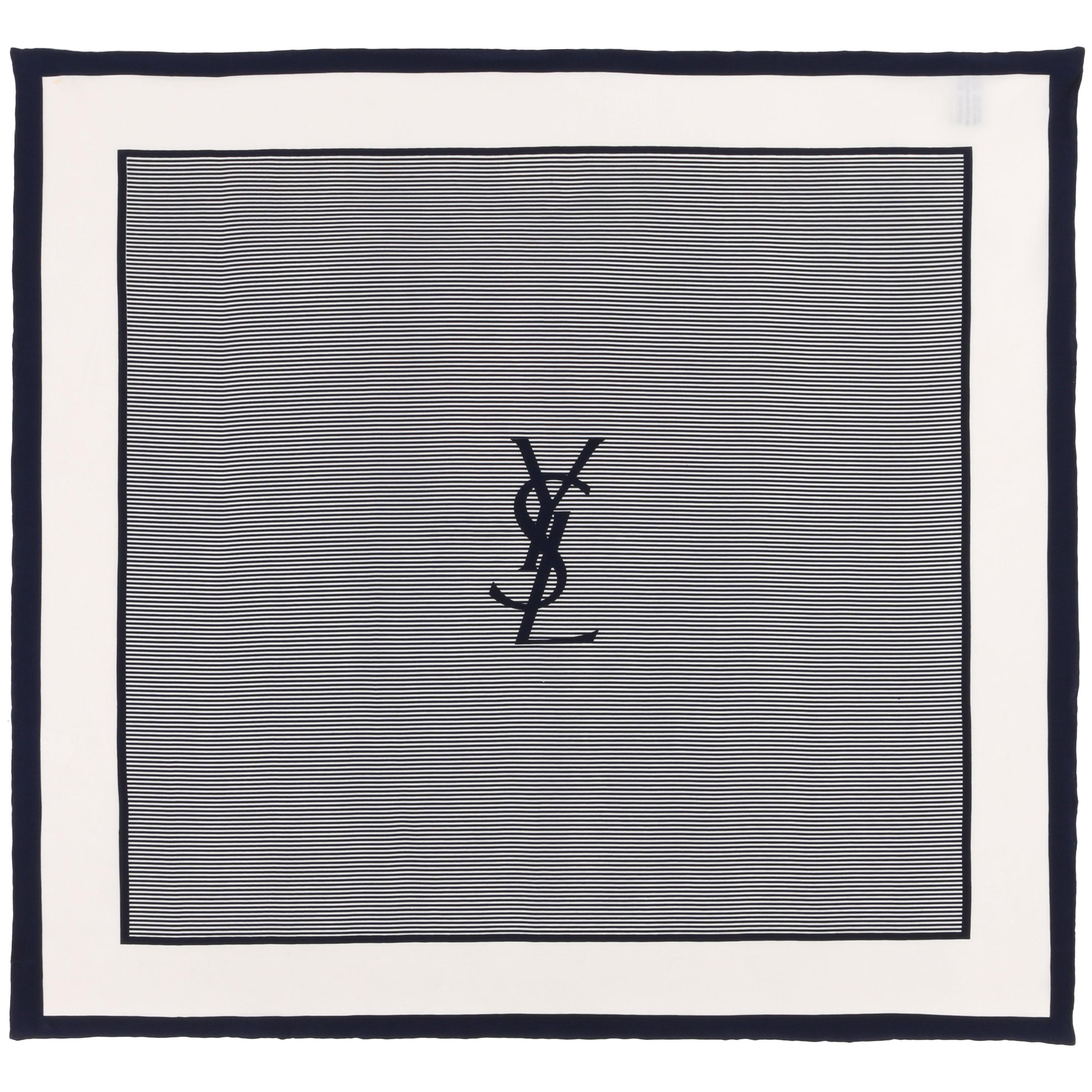 YVES SAINT LAURENT c.1980s YSL Navy Blue White Striped Signature Logo ...