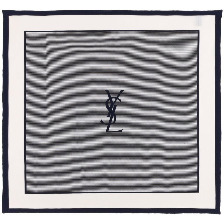 YVES SAINT LAURENT c.1980s YSL Navy Blue White Striped Signature Logo ...