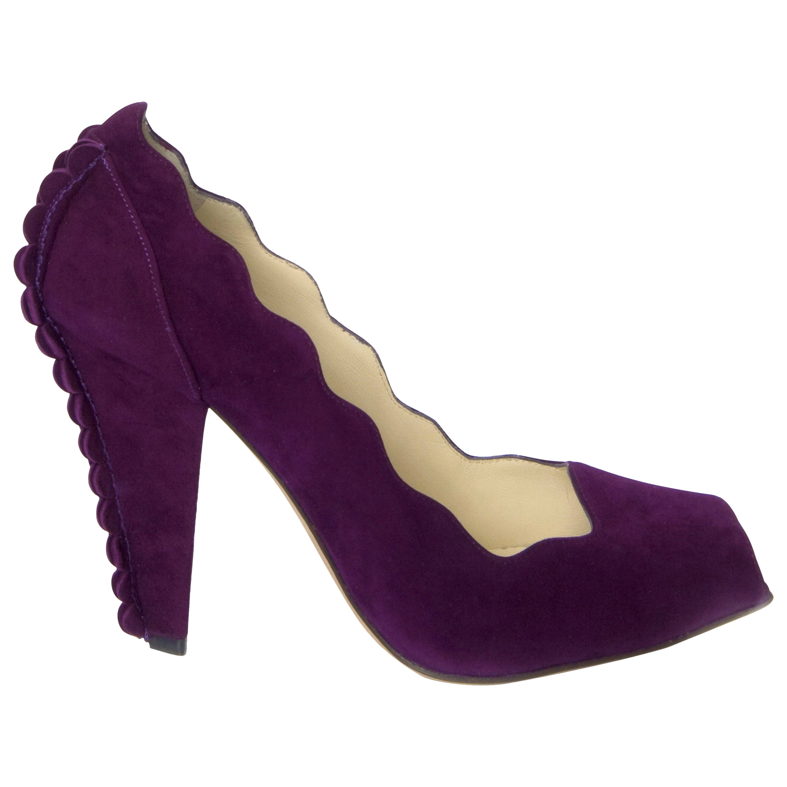 1940s Purple Suede Peep-Toe D'Orsay Pumps For Sale at 1stDibs