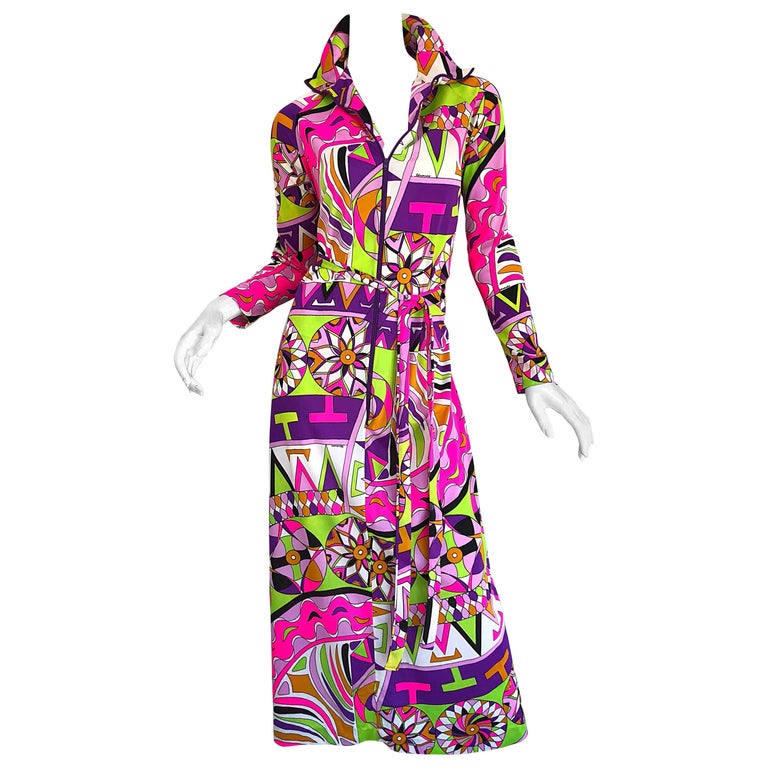 Amazing 1970s Saks 5th Avenue Eduardo Pucci Print Vintage 70s Belted ...