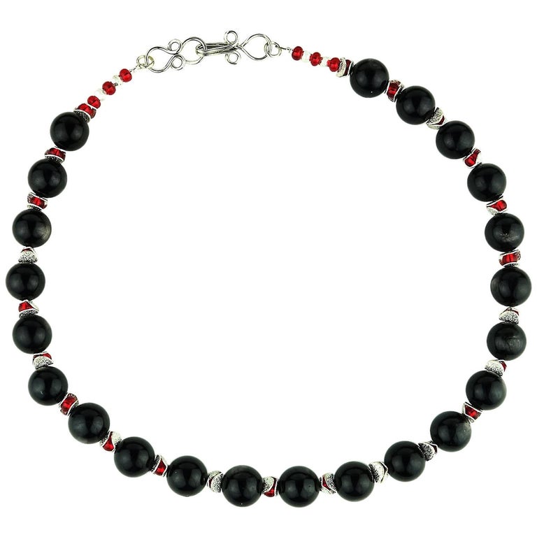 AJD 17 Inch High Society Black Hypersthene with Red Accents Necklace ...