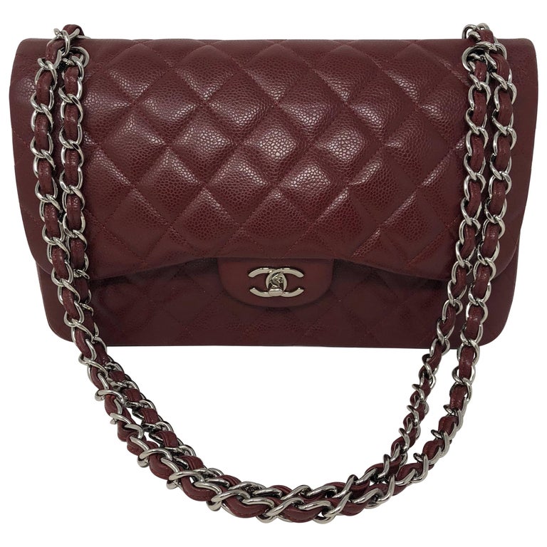Chanel Burgundy Caviar Jumbo Bag at 1stDibs