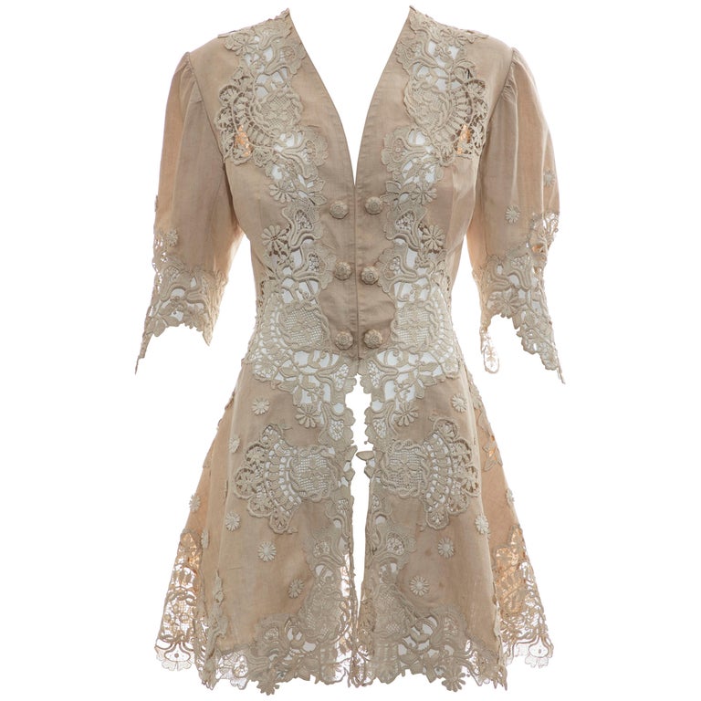 Edwardian Cut Work Lace Linen Jacket, Circa 1905 at 1stDibs