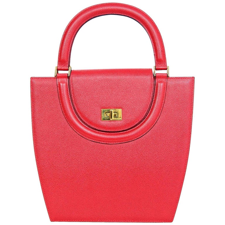 Bally Red Textured Leather Top Handle Structured Bag For Sale at 1stDibs