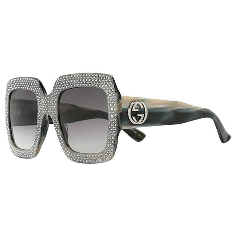 Gucci Grey Rhinestone Crystal Oversize Square Sunglasses, GG0048/S at ...