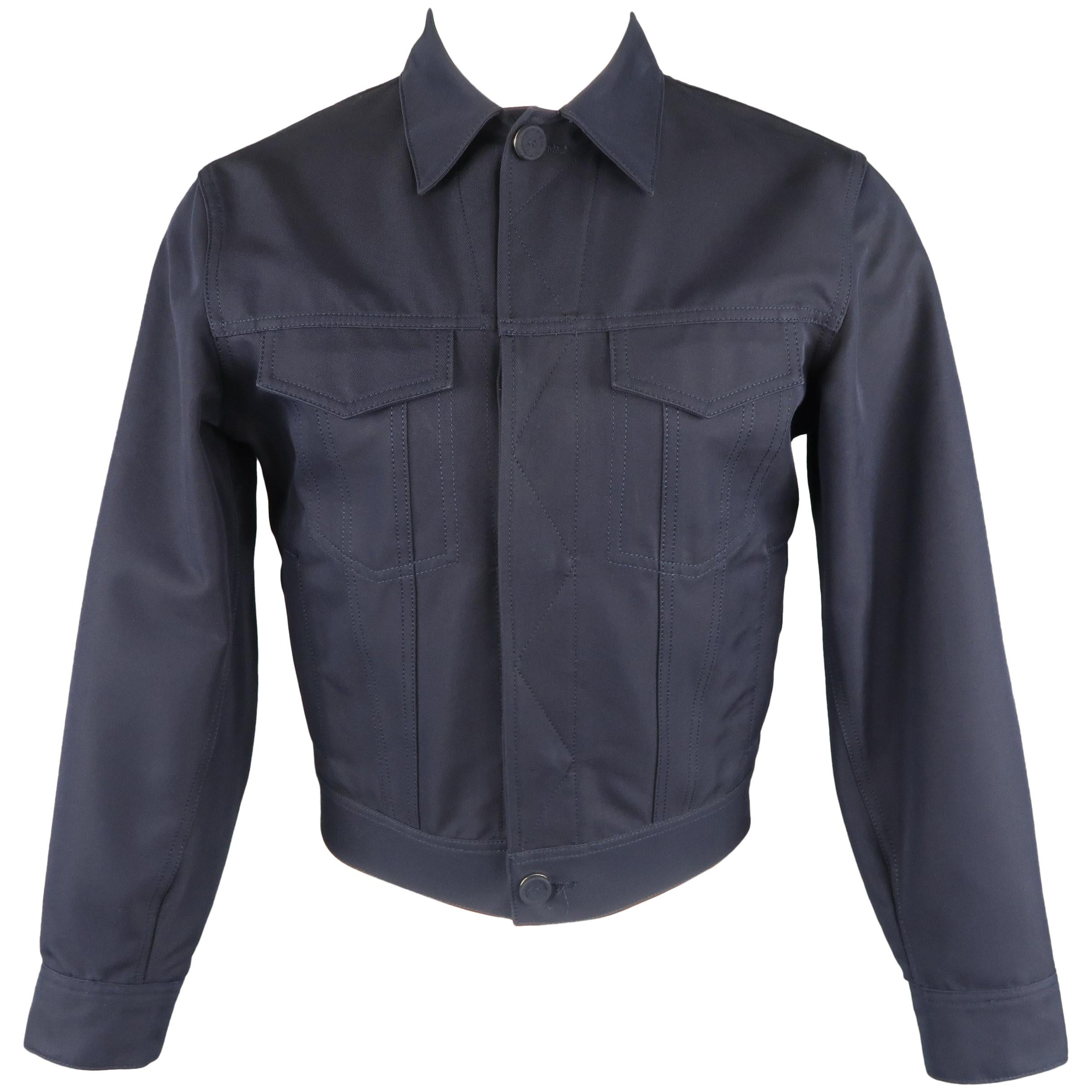 CALVIN KLEIN COLLECTION M Navy Hidden Placket Trucker Jacket For Sale ...