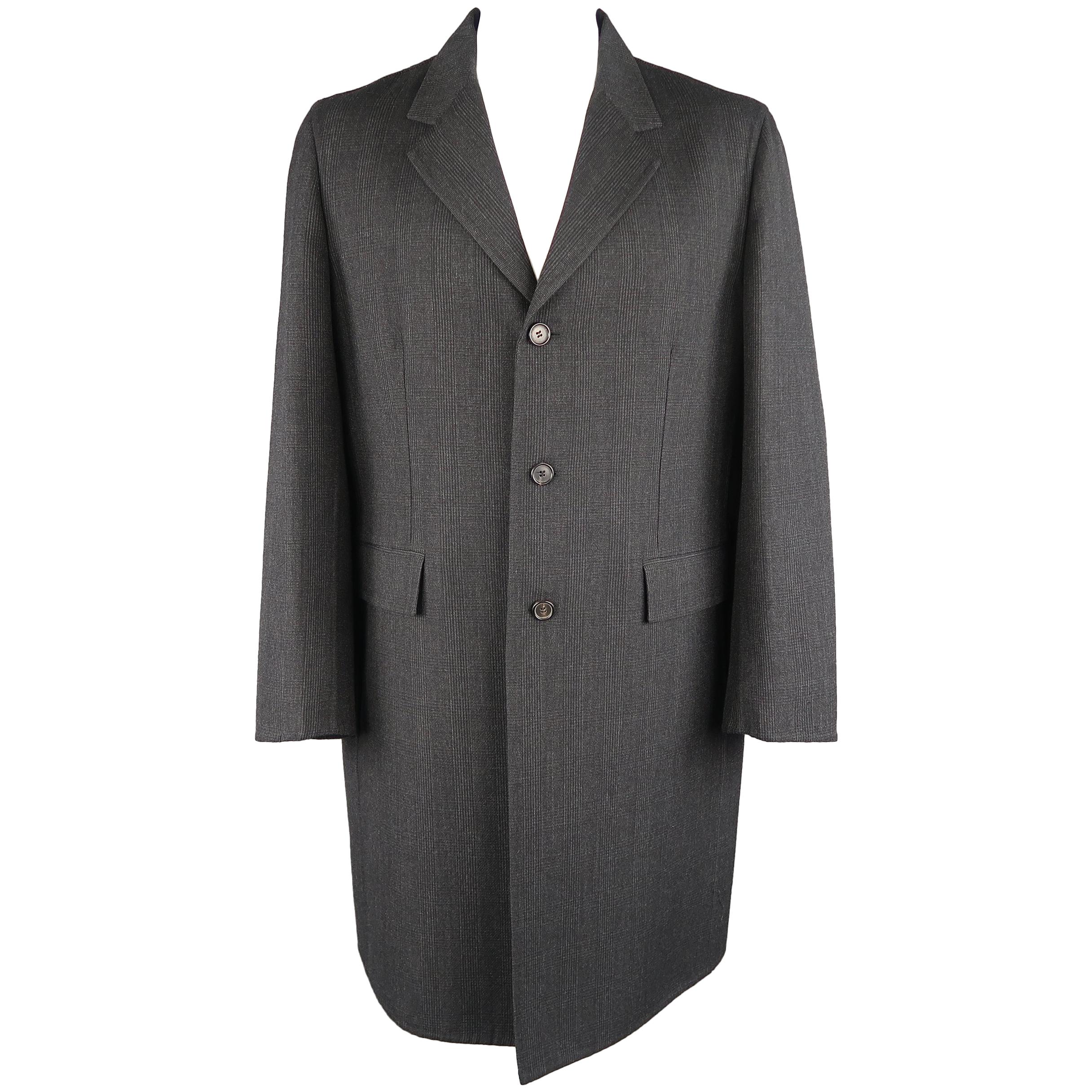 PRADA 46 Charcoal Glenplaid Wool Notch Lapel overcoat Coat Jacket For ...