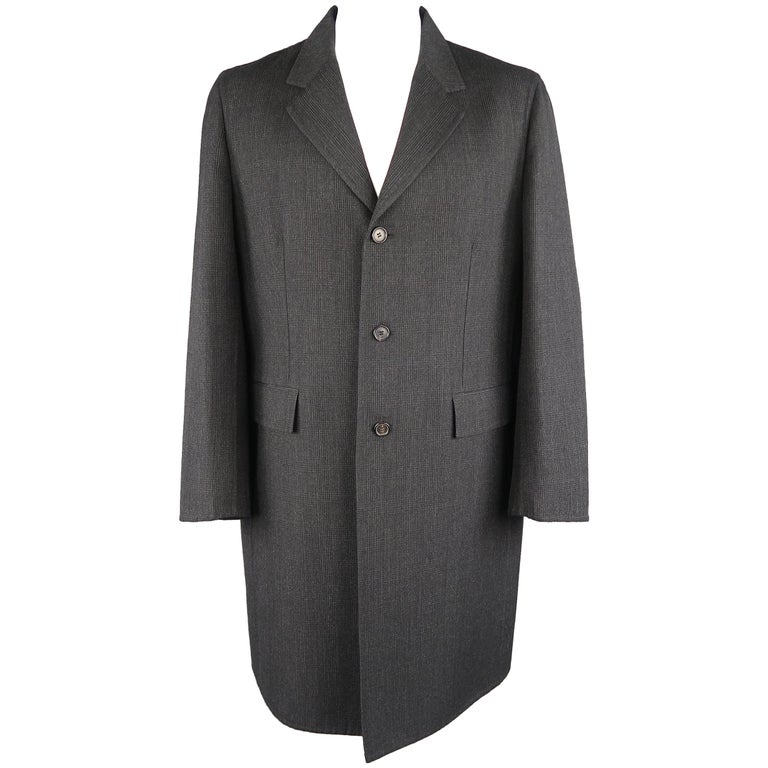 PRADA 46 Charcoal Glenplaid Wool Notch Lapel overcoat Coat Jacket For ...