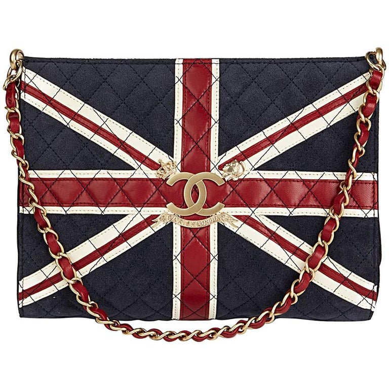 2009 Chanel Navy Suede Red and White Lambskin Union Jack Shoulder Bag ...