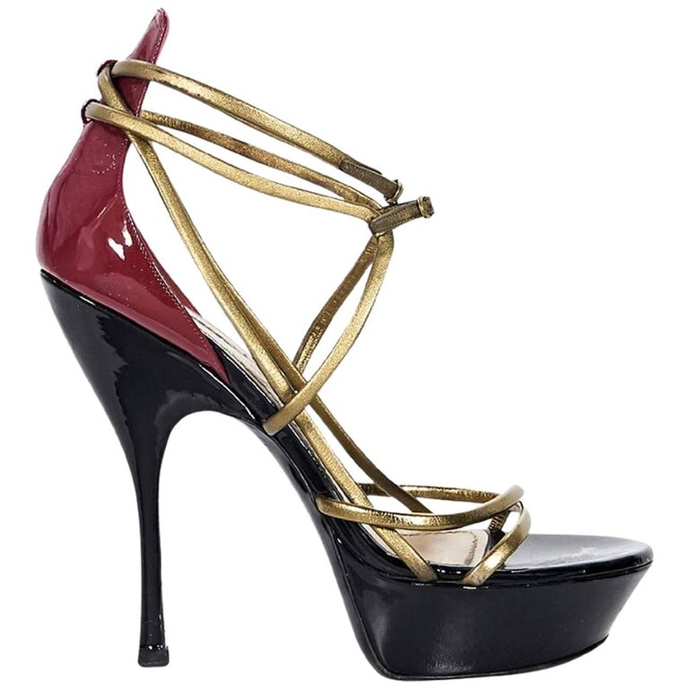 Multicolor Yves Saint Laurent Strappy Platform Sandals For Sale at 1stDibs