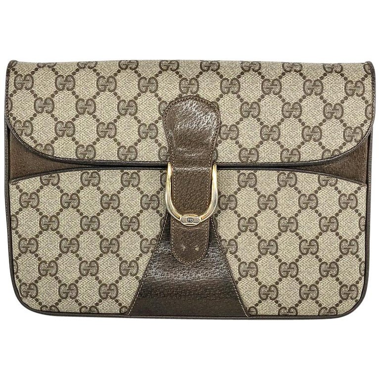 Gucci Vintage GG Monogram Clutch crossbody with Strap and Gold Hardware ...