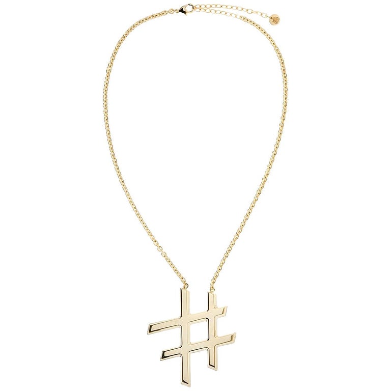 Lanvin Gold Hashtag Pendant Necklace at 1stDibs | hashtag necklace