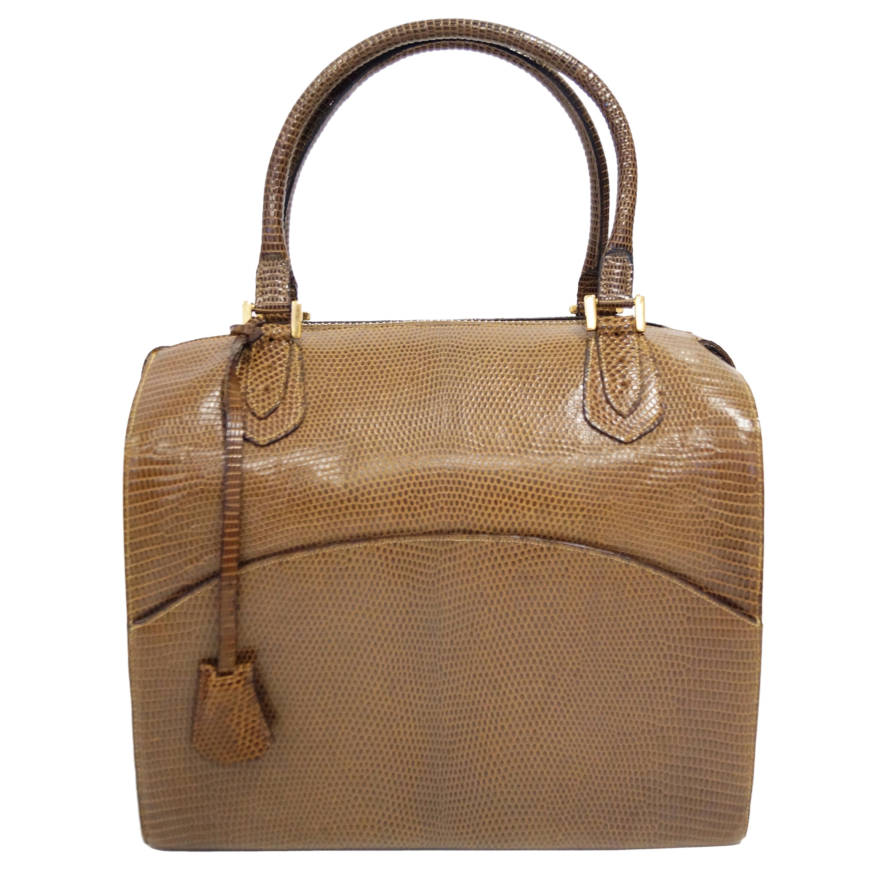 Martin Van Schaak Custom Brown Java Lizard Skin Handbag Box Bag, 1960s ...