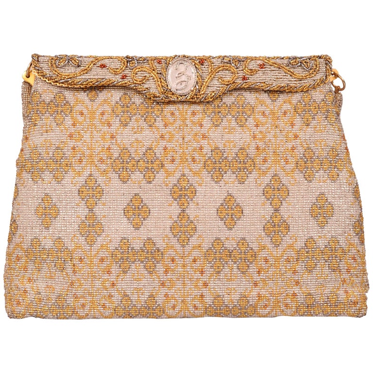 Morabito Paris Caviar Hand Beaded Gold and Silver Evening Bag at 1stDibs