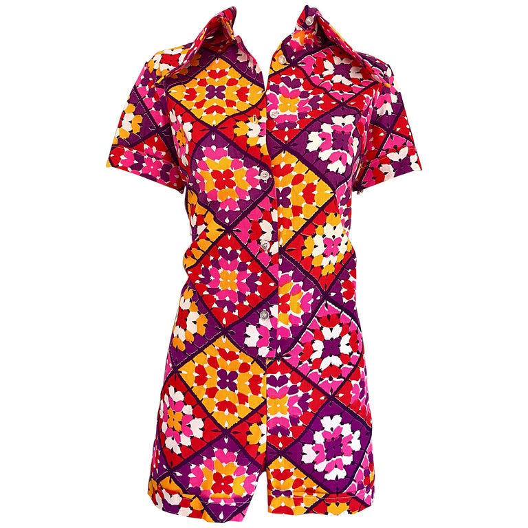 Amazing 1970s Deadstock Kaleidoscope Print One Piece Vintage 70s Romper ...