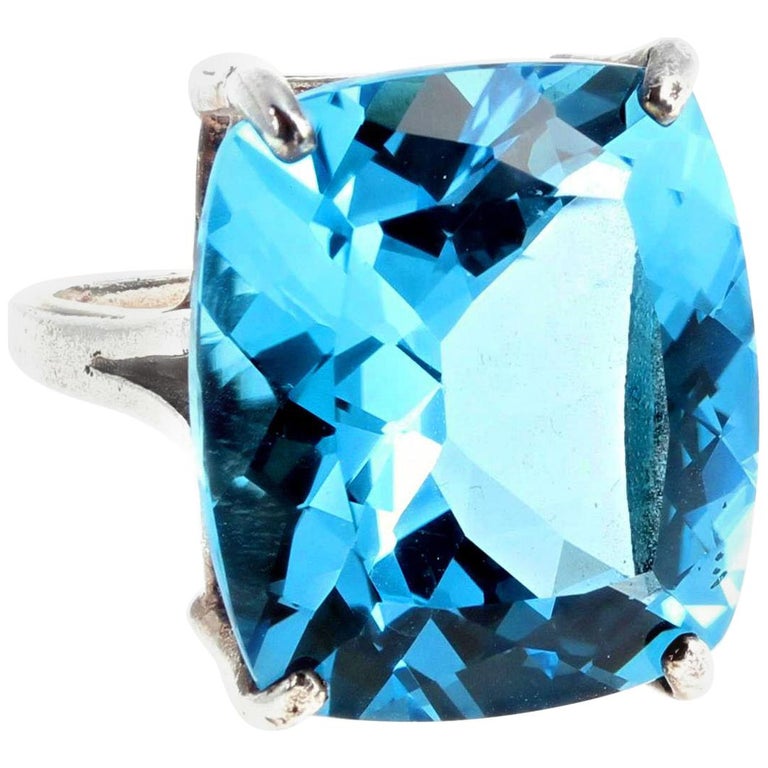 Unique Rare Custom 30 Carat Topaz Sterling Silver Ring at 1stDibs