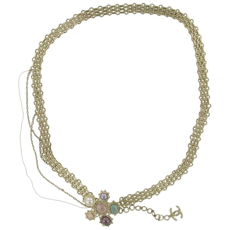 Chanel Gold Link Chain Belt with CC Charm at 1stDibs