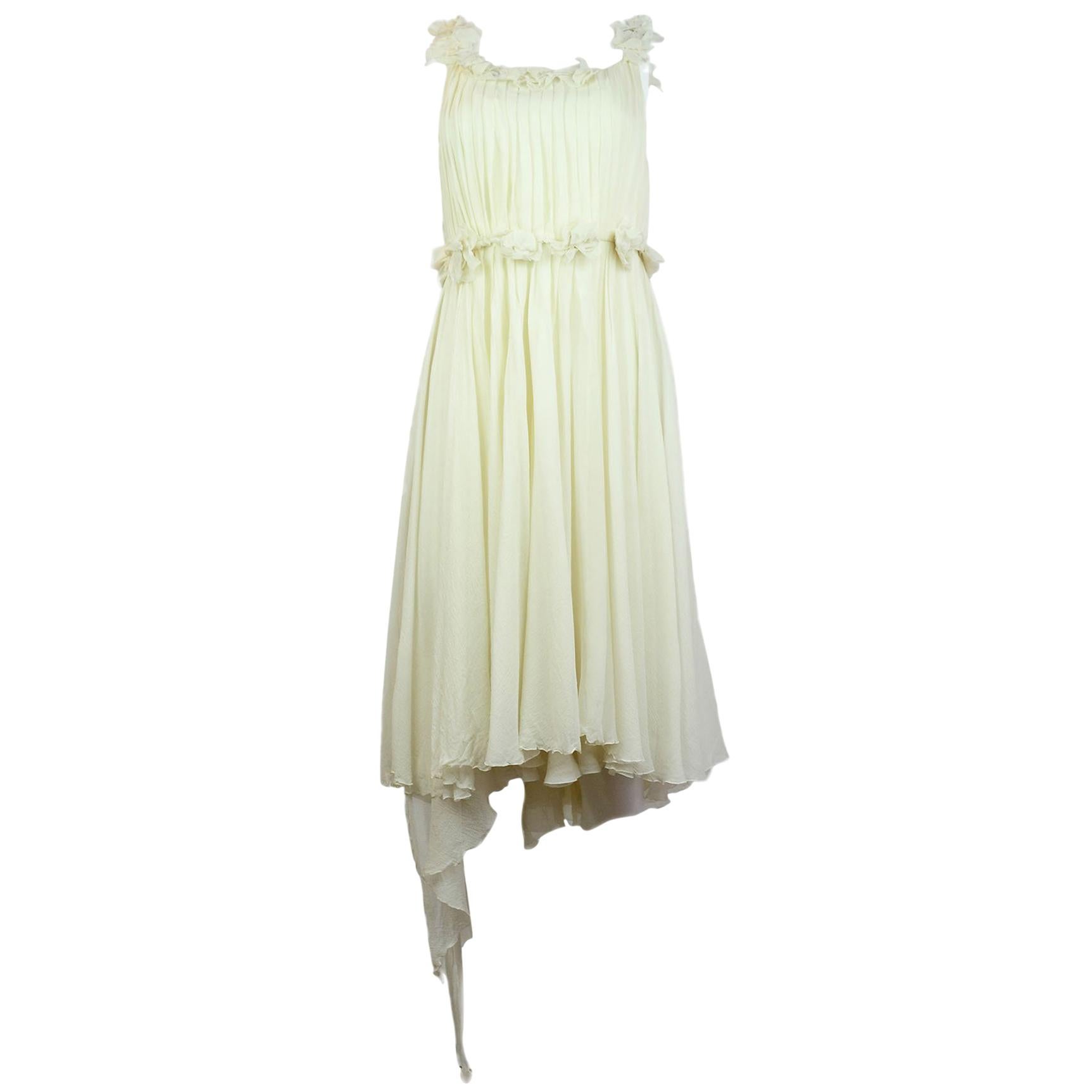 Chanel Cream Silk Chiffon Dress with Mesh Rosettes Sz FR38 For Sale at ...