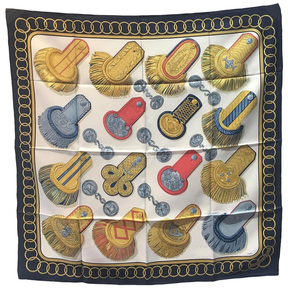 Hermes Vintage Epaulettes silk Scarf c1970s in black For Sale at 1stDibs