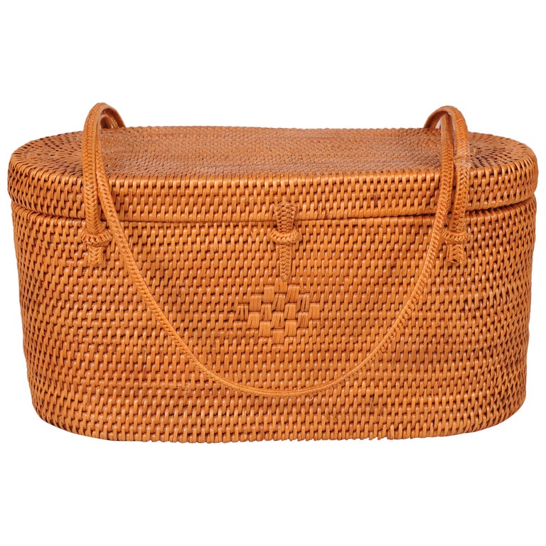 1950's Woven Straw Box Bag at 1stDibs | straw box purse