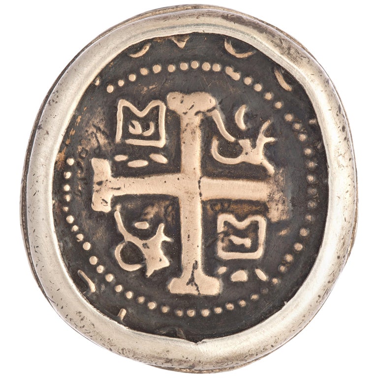 Sterling and Bronze Greek Cross Coin Ring For Sale at 1stDibs