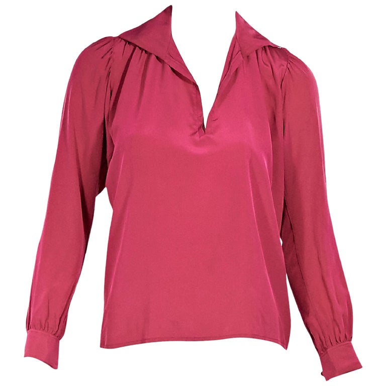 1970's Yves Saint Laurent YSL Hot Pink Silk Blouse W/Matching Sash at ...