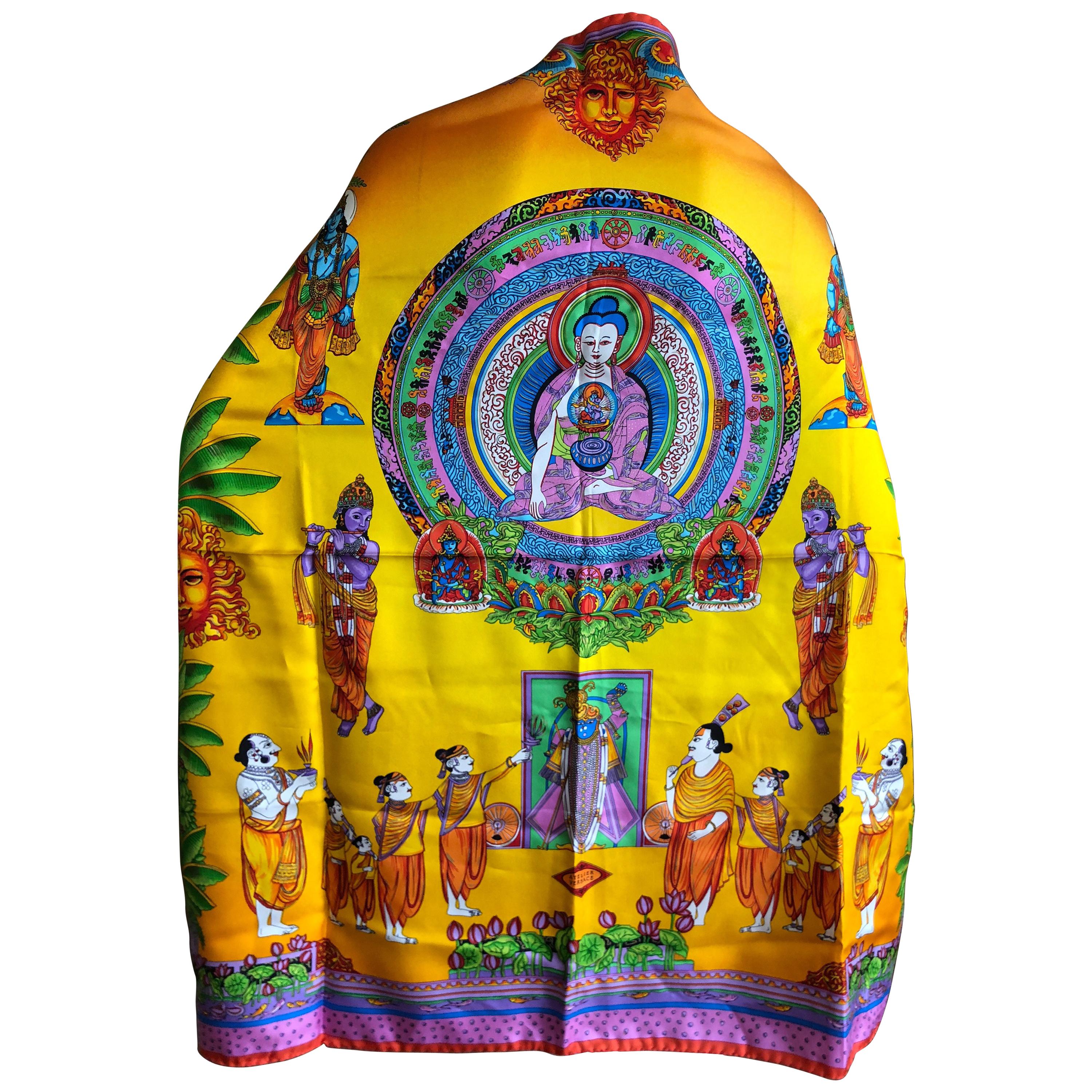 Atelier Versace Rare Bodhisattva Buddha Silk Scarf For Sale at 1stDibs