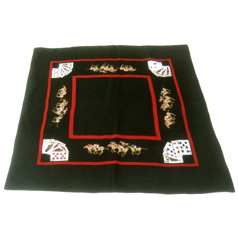 Exquisite Needlepoint Hand Stitched Bridge Equine Theme Table Cover ...