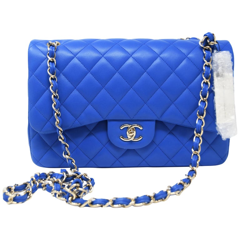 Chanel Blue Quilted Lambskin Jumbo Double Fold Bag at 1stDibs