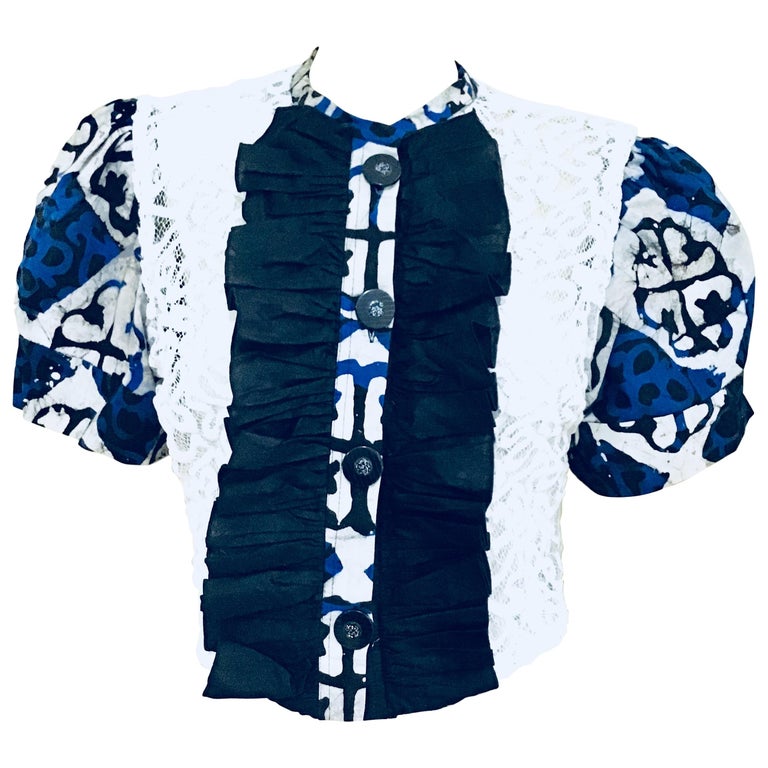 Ruffled Front Ethnic Print Jacket at 1stDibs