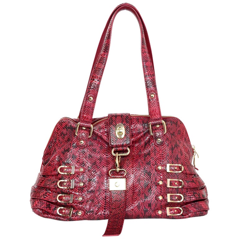 Jimmy Choo Red Snakeskin Buckle Tote Bag with Dust Bag For Sale at 1stDibs