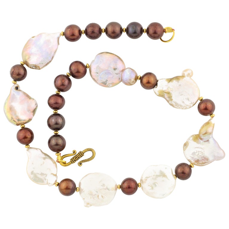 AJD Dramatic REAL Coin Pearls &Coppery Color Cultured Pearls 18 ...