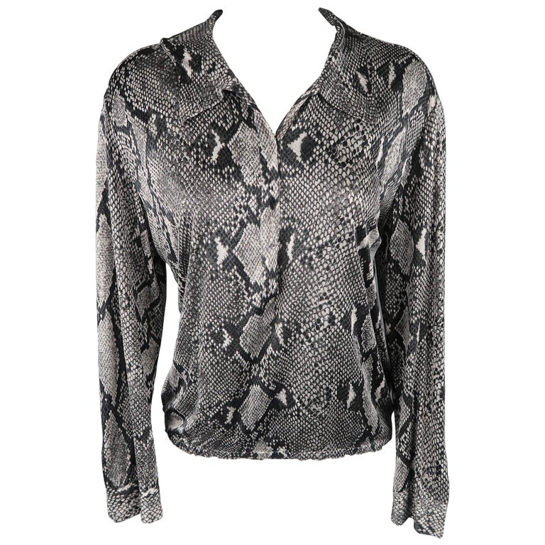 GUCCI Size 10 Grey Python Print Rayon Asymmetrical Collar SS 2000 ...