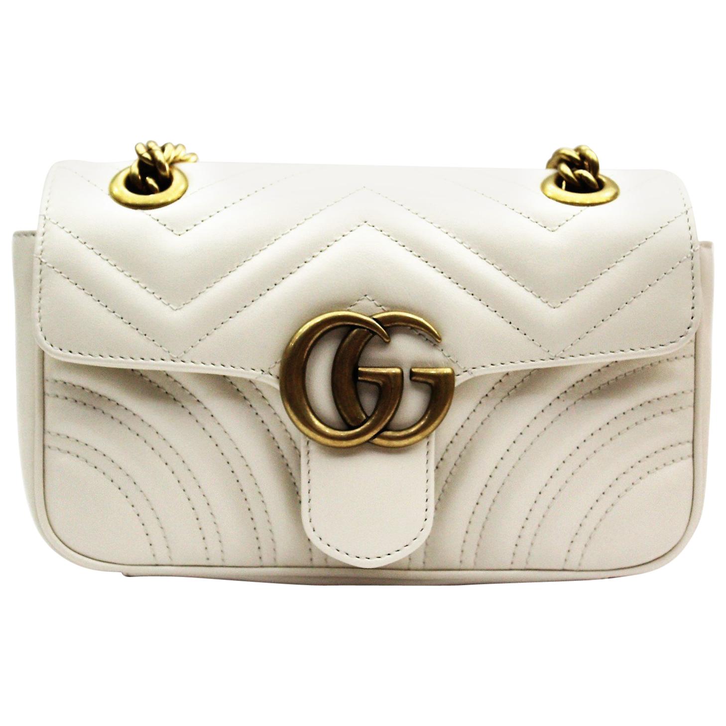 Gucci Mini Marmont White Leather Crossbody Bag at 1stDibs