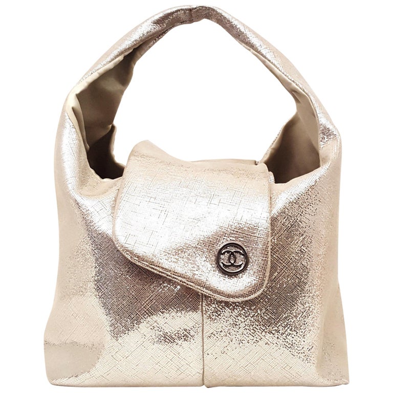 Chanel Champagne Color Metallic Lame Mini Hobo Bag with Two Flaps for ...