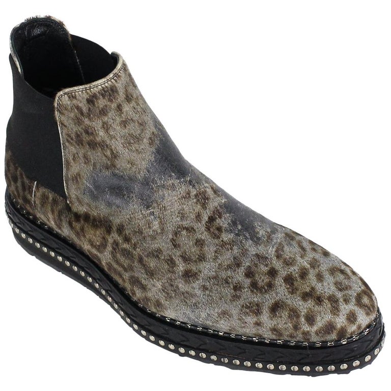 Roberto Cavall Mens Studded Leopard Chelsea Ankle Boots For Sale at 1stDibs